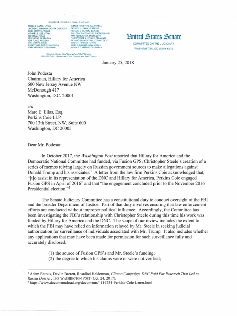 Chuck Grassley Letter To John Podesta | PDF | Hillary Clinton ...