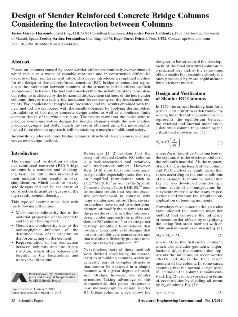 Design of Slender Reinforced Concrete Bridge Columns Considering The ...