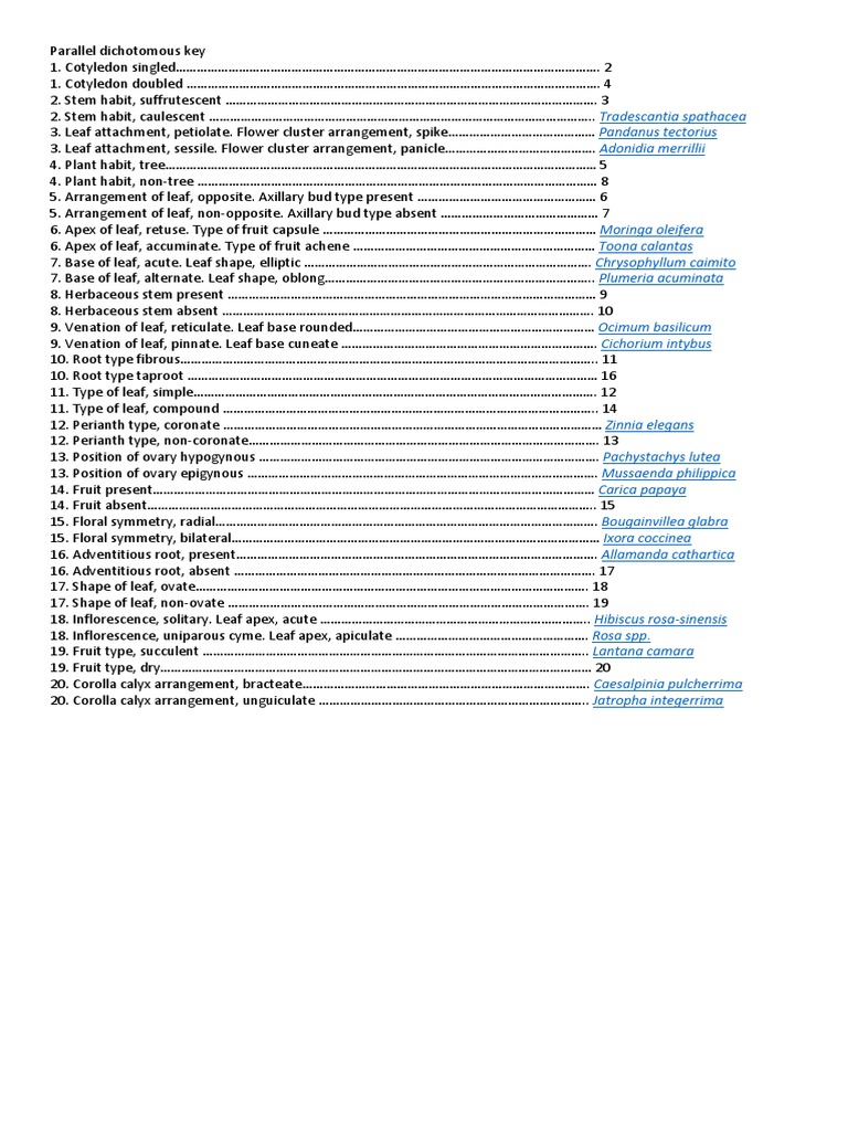 Dichotomous Key Lab Parallel | PDF | Plant Morphology | Plants