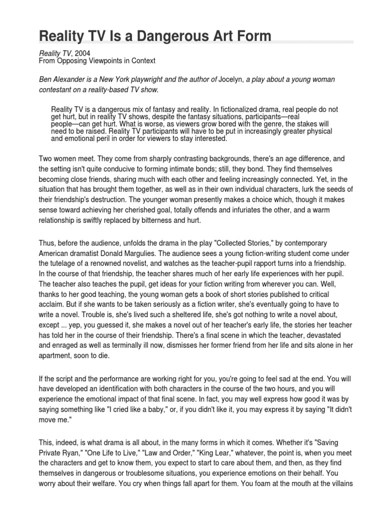 Reality TV Is A Dangerous Art Form | PDF | Reality Television | Friendship