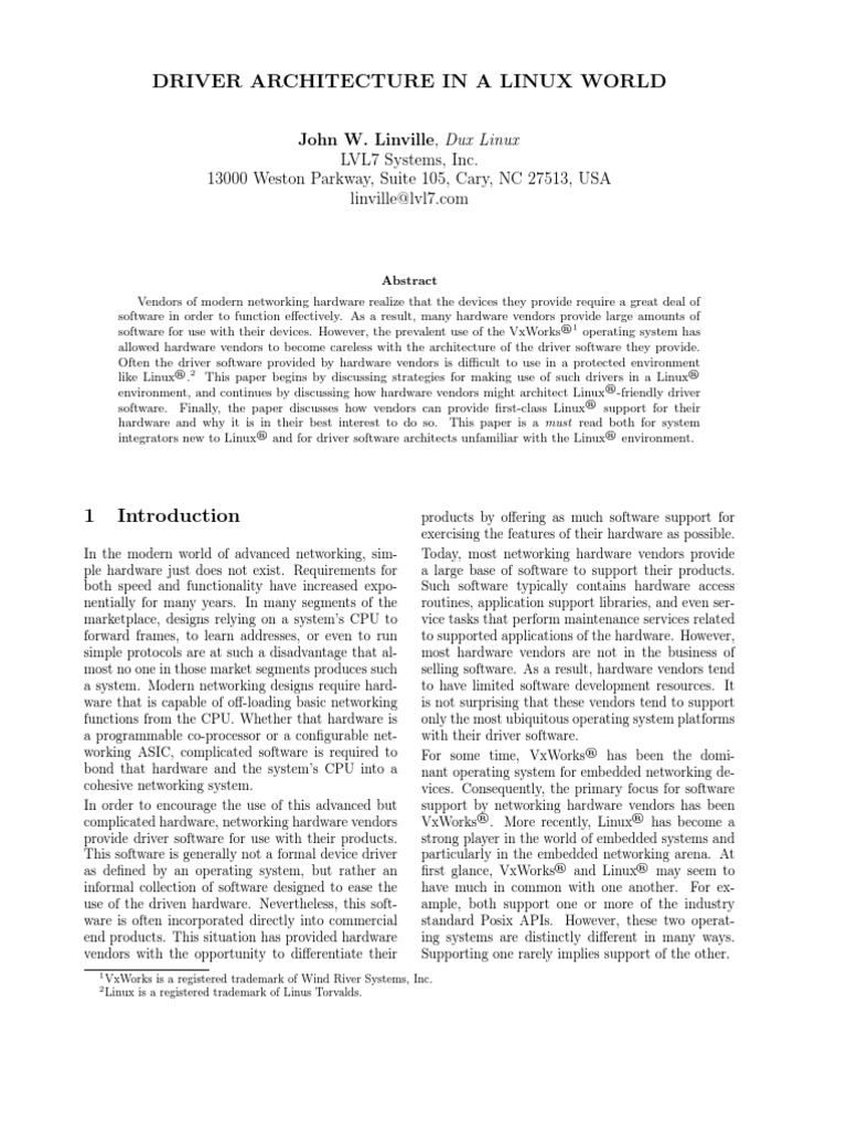 Driver Architecture in A Linux World | PDF | Device Driver | Library ...