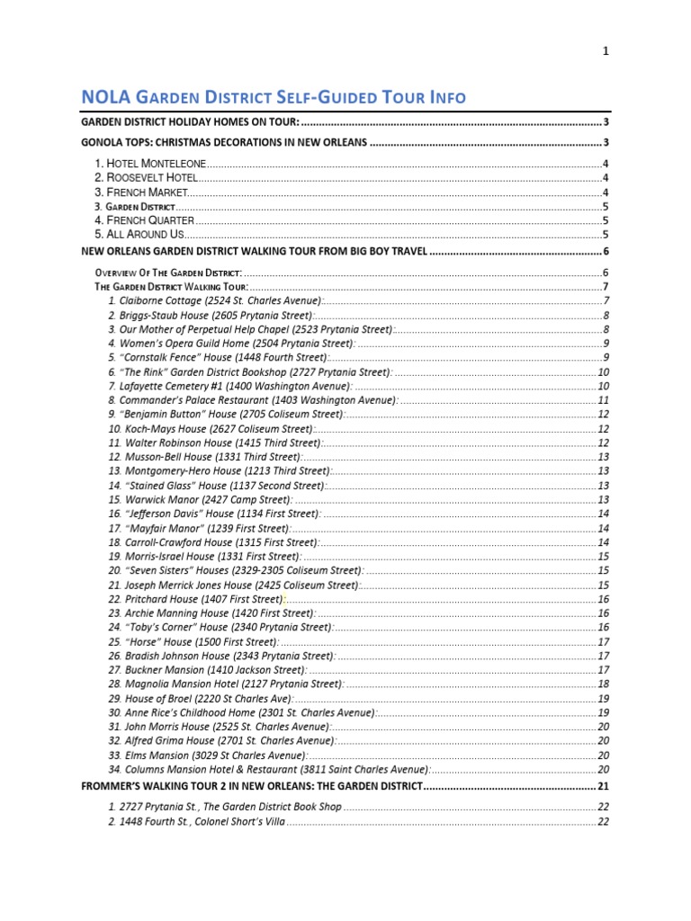 NOLA Garden District Self Guided Touring Info | PDF | New Orleans