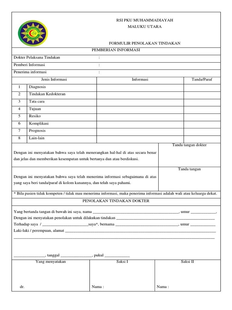 Form Penolakan Tindakan | PDF