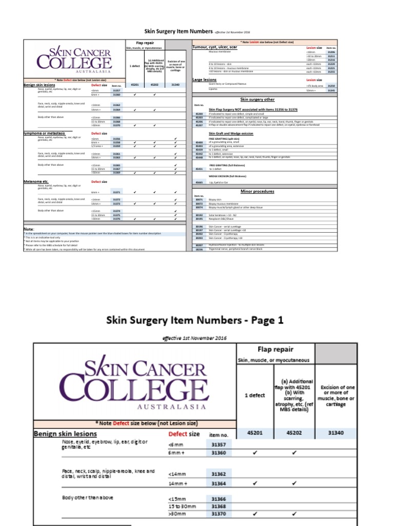 MBS Skin Item Numbers Nov 2016 | PDF | Skin Cancer | Skin