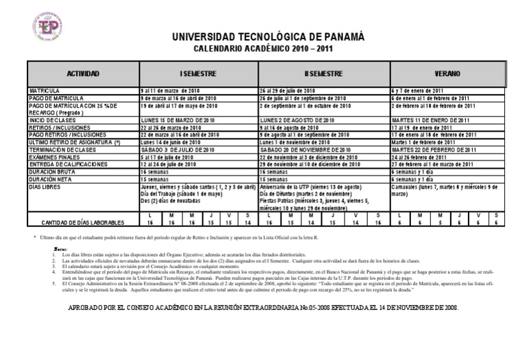 Calendario Academico Utp | PDF | Calendario