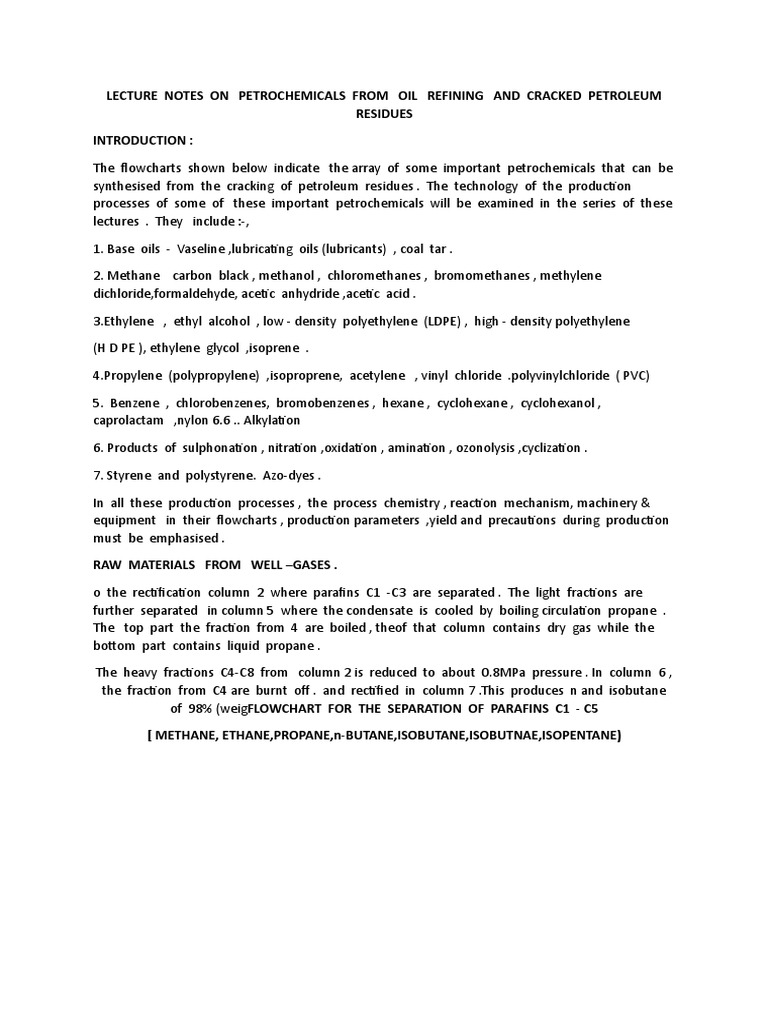LECTURE NOTES ON PETROCHEMICALS | PDF | Petrochemical | Oil Refinery