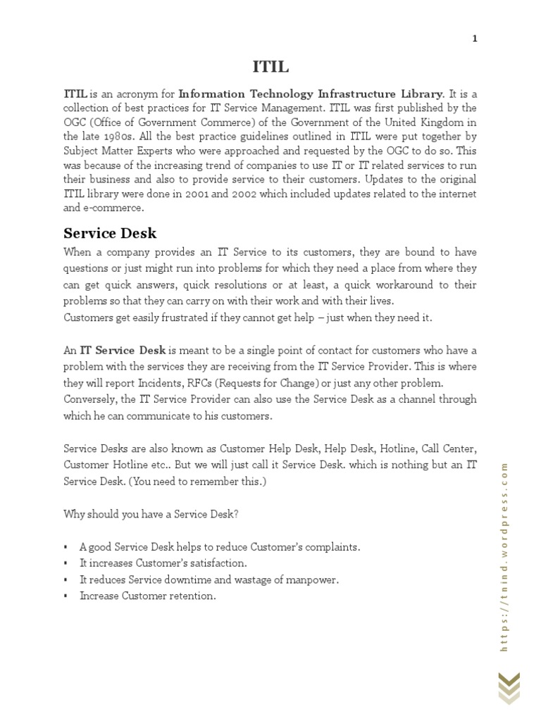 ITIL Service Desk Overview | PDF | Itil | It Service Management