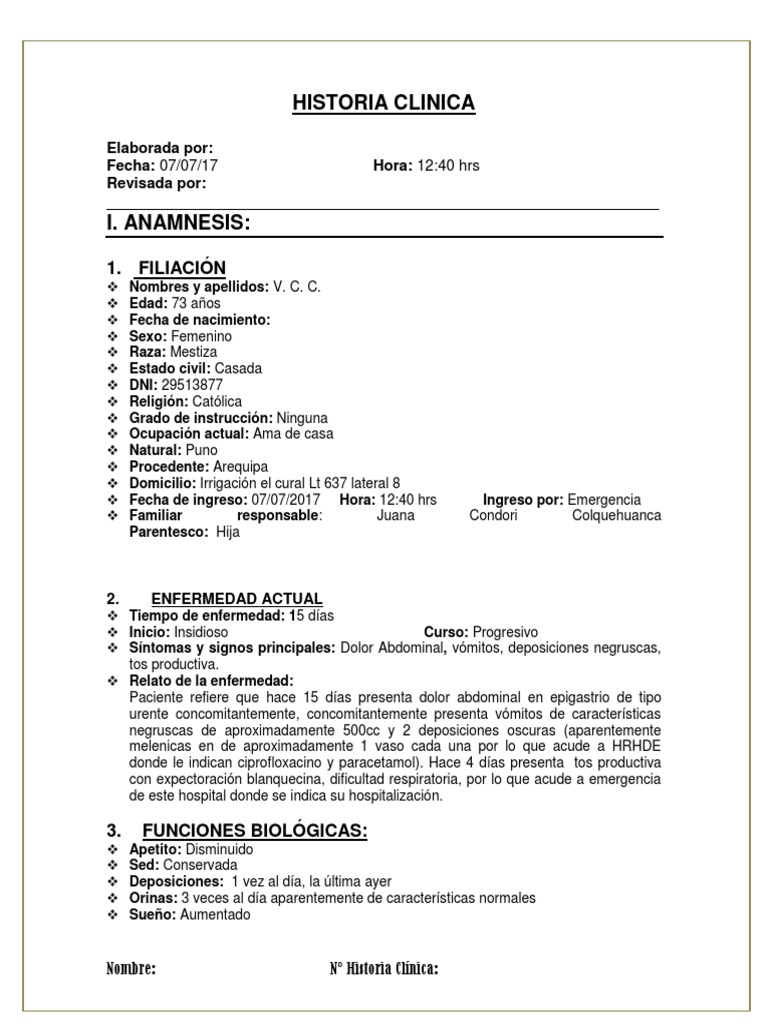 historia clinica | Enfermedades y trastornos | Ciencias de la Salud