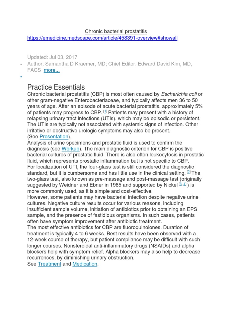 Chronic Bacterial Prostatitis: Causes, Symptoms, and Treatment | PDF ...