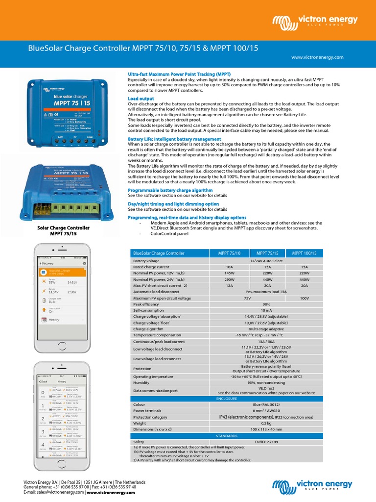 Datasheet Blue Solar Charge Controller MPPT 75 10, 75 15 & MPPT 100 15 ...