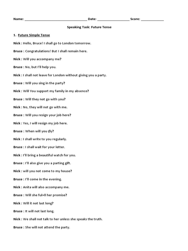 Speaking Task 2 - Future Tense (Answer Key) | PDF