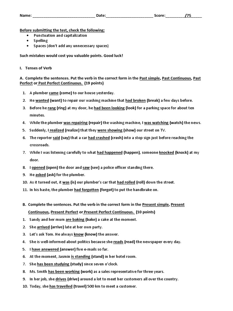 Test 2 (Tenses of Verbs, Phrasal Verbs, Expressions C1 & C2, Reading ...