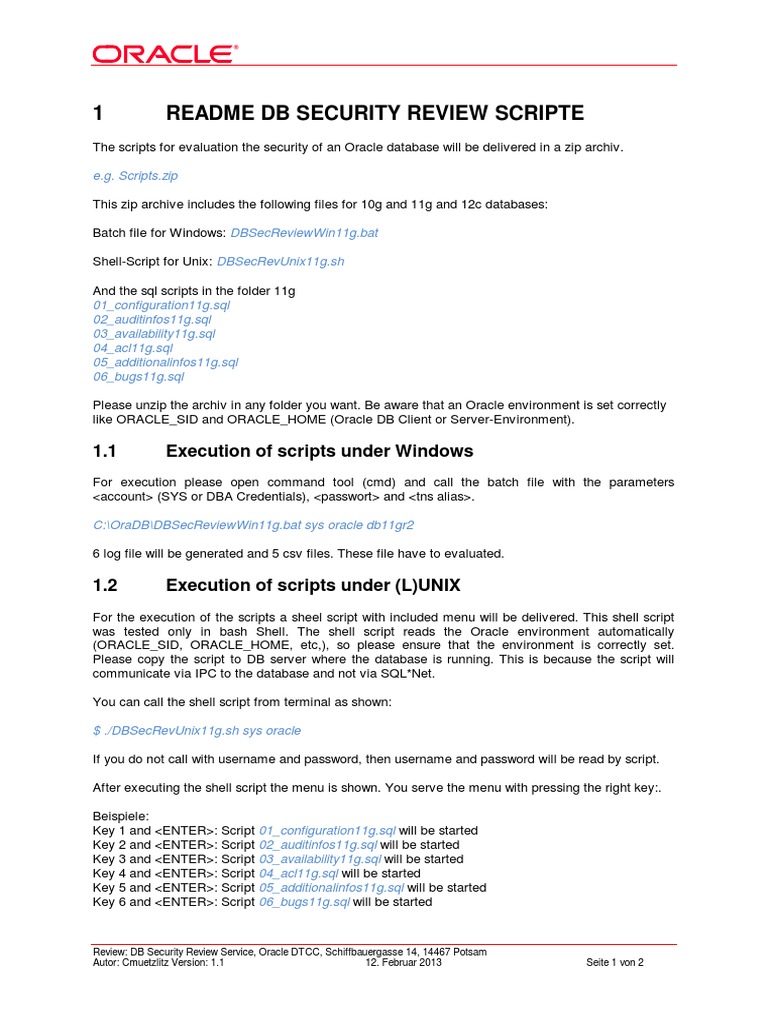 DBSecReview Readme PDF | PDF | Oracle Database | Scripting Language