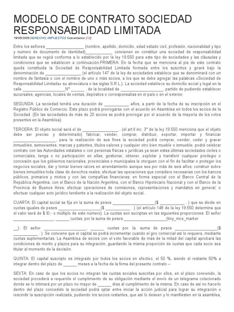 Modelo de Contrato Sociedad Responsabilidad Limitada | Sociedad de responsabilidad limitada ...