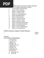 List of 17 Philippine Regions and Provinces | PDF | Luzon | Mindanao