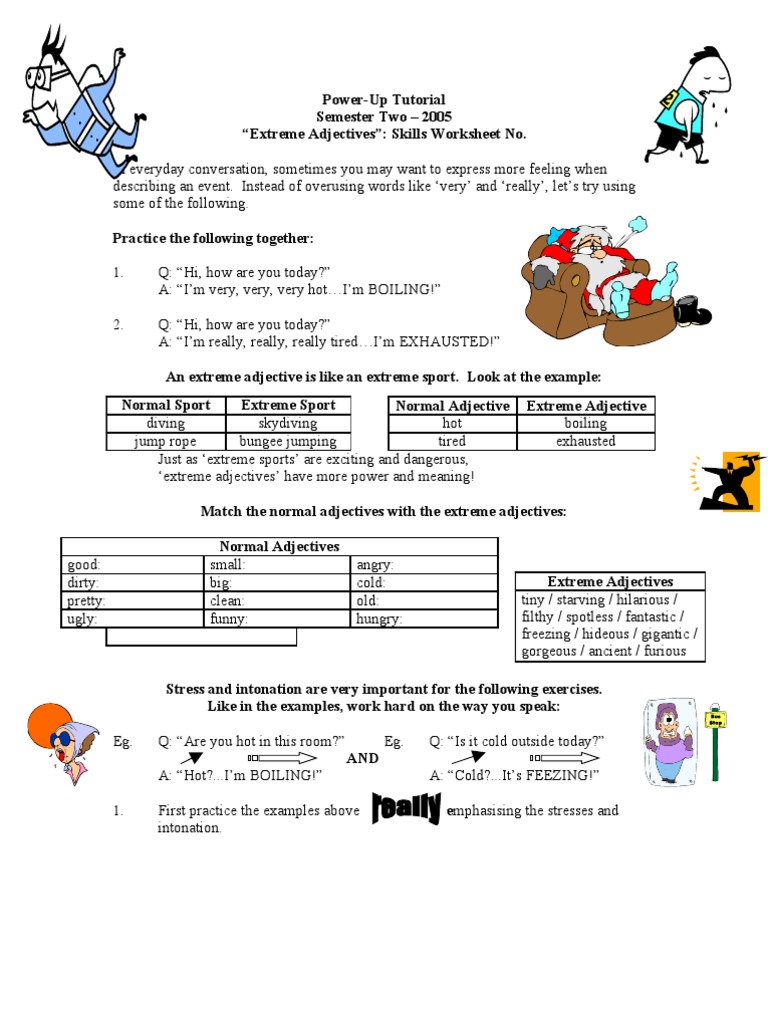 Extreme Adjectives Skills Worksheet | PDF | Linguistics