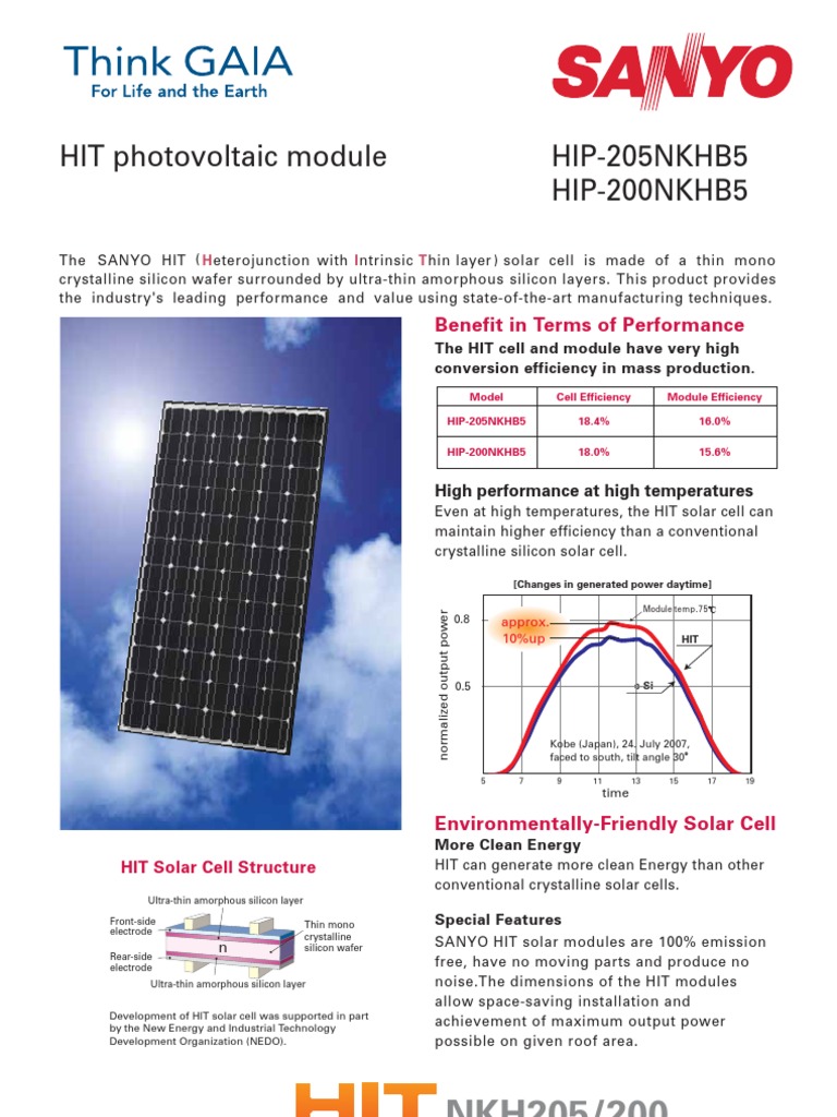 Sanyo Hip-205 200nkhb5 | PDF | Solar Cell | Solar Power