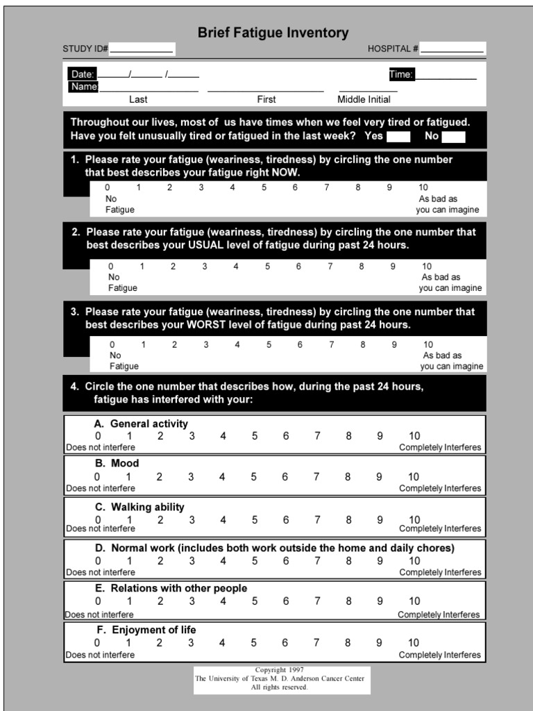 Brief Fatigue Inventory | Download Free PDF | Fatigue (Medical ...