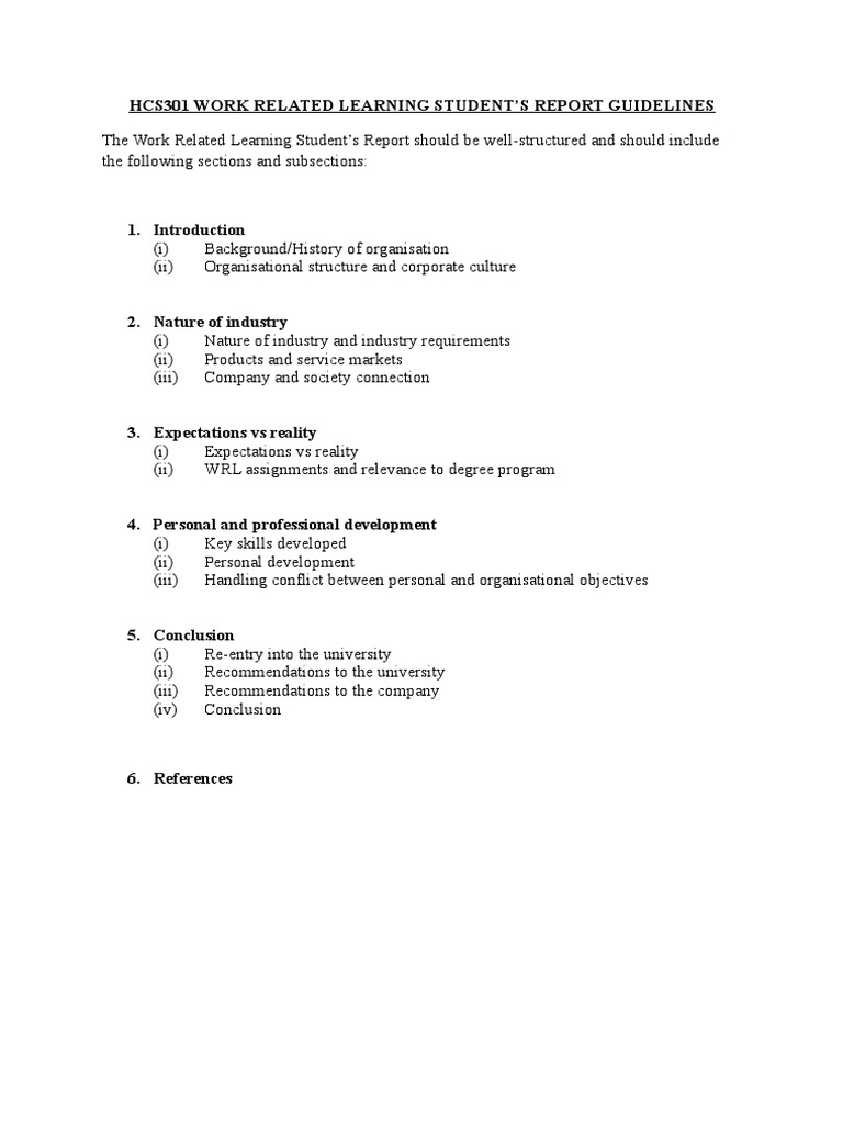 Hcs301 Work Related Learning Student'S Report Guidelines | PDF
