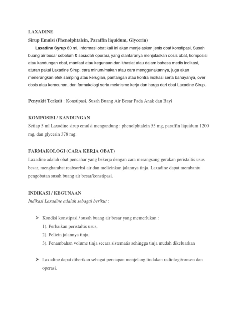Dosis dan Aturan Pakai Laxadine Syrup | PDF