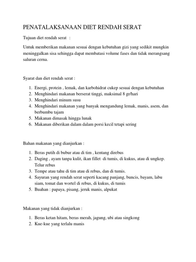 Penatalaksanaan Diet Rendah Serat | PDF