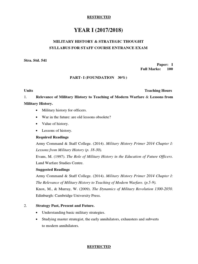 Military History & Strategic Thought Syllabus | PDF | Military Strategy ...