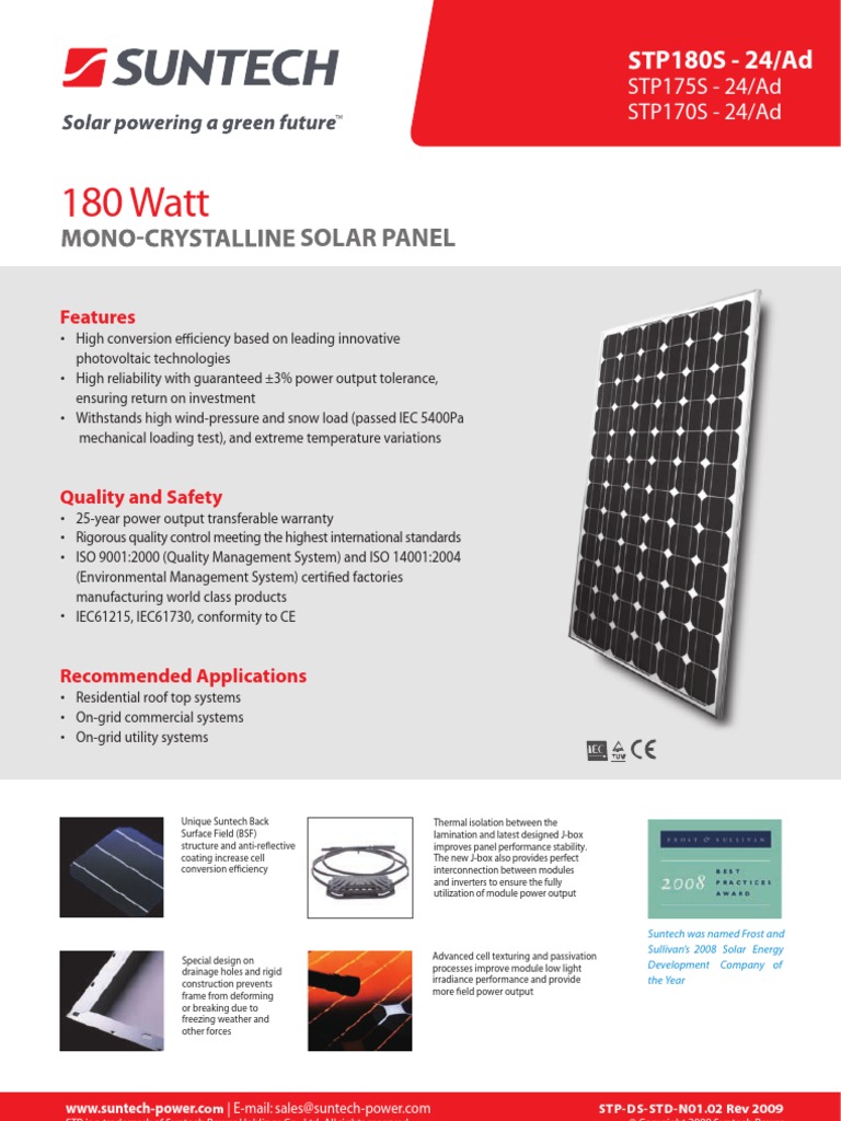 Suntech STP180S-24Ad | PDF | Electrical Engineering | Electric Power