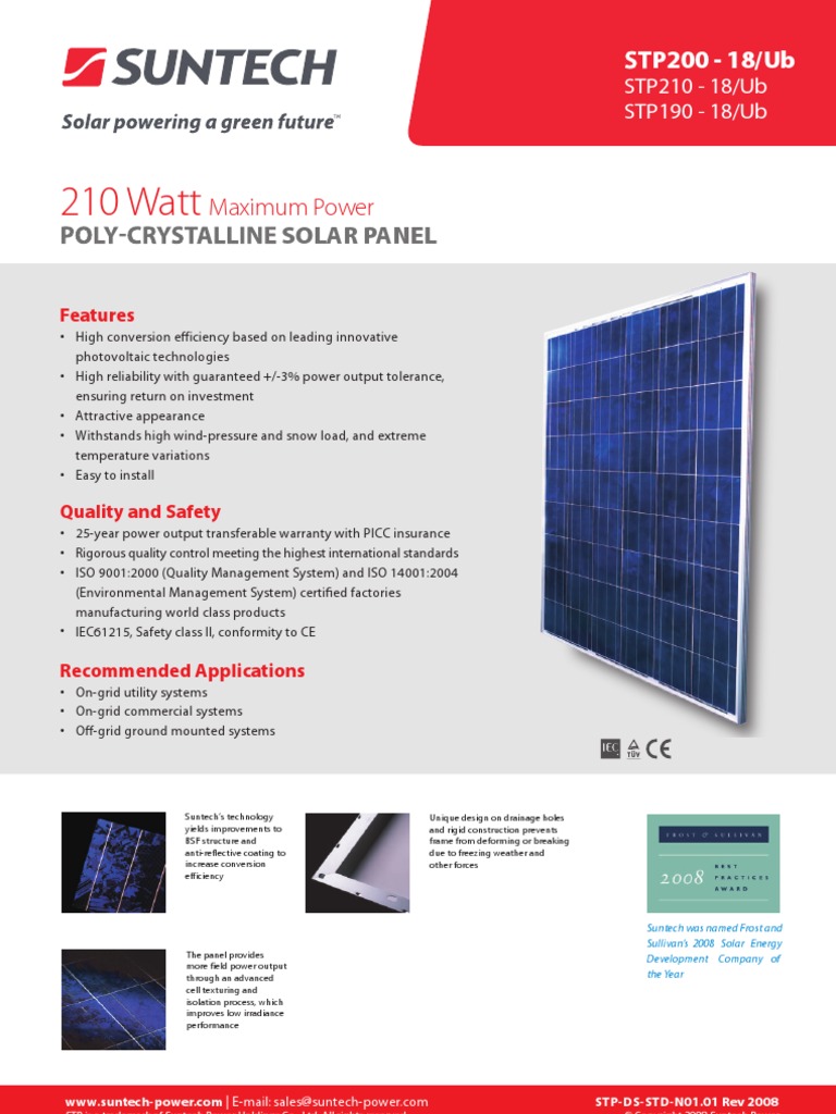 Suntech STP190-18Ub | PDF | Solar Panel | Photovoltaic System