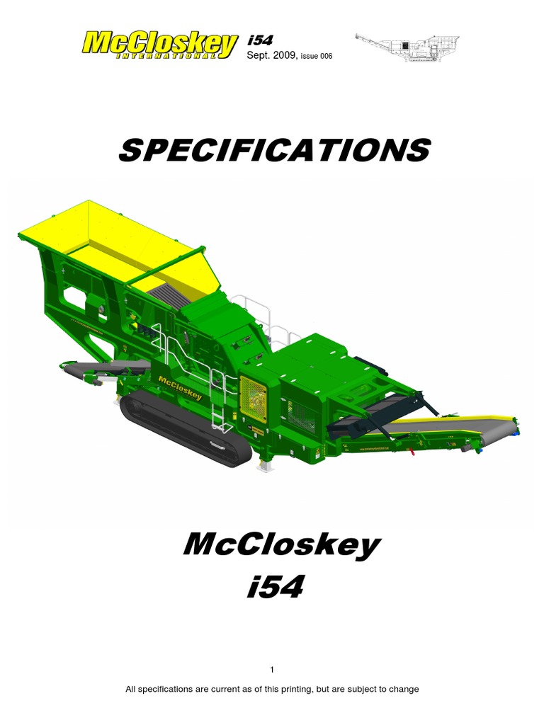 McCloskey I54 Technical Spec | PDF | Belt (Mechanical) | Engines