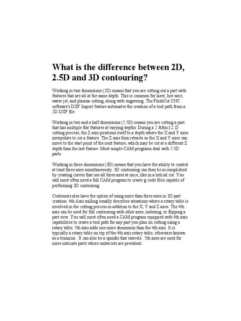 What Is The Difference Between 2D, 2.5D and 3D Contouring? | PDF