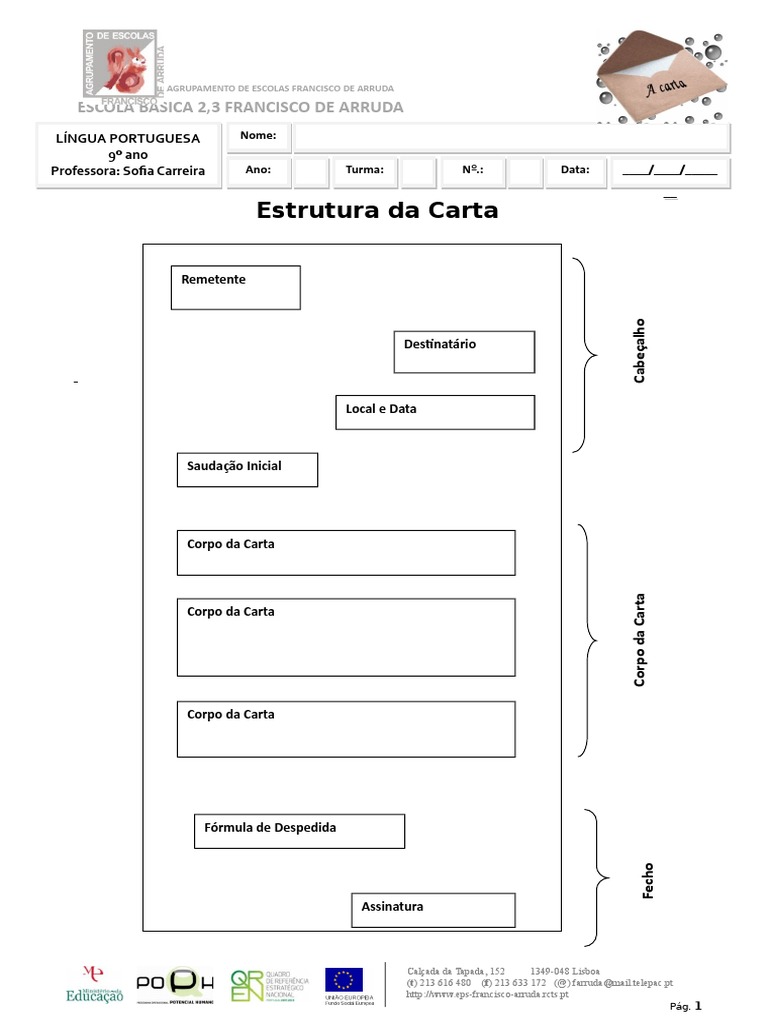Estrutura e Conteúdo das Partes de uma Carta Formal e Informal | PDF ...