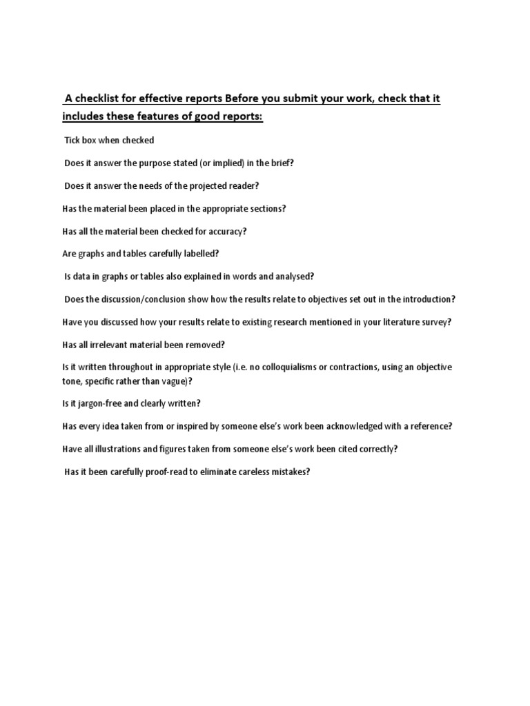 Report Writing Check List | PDF