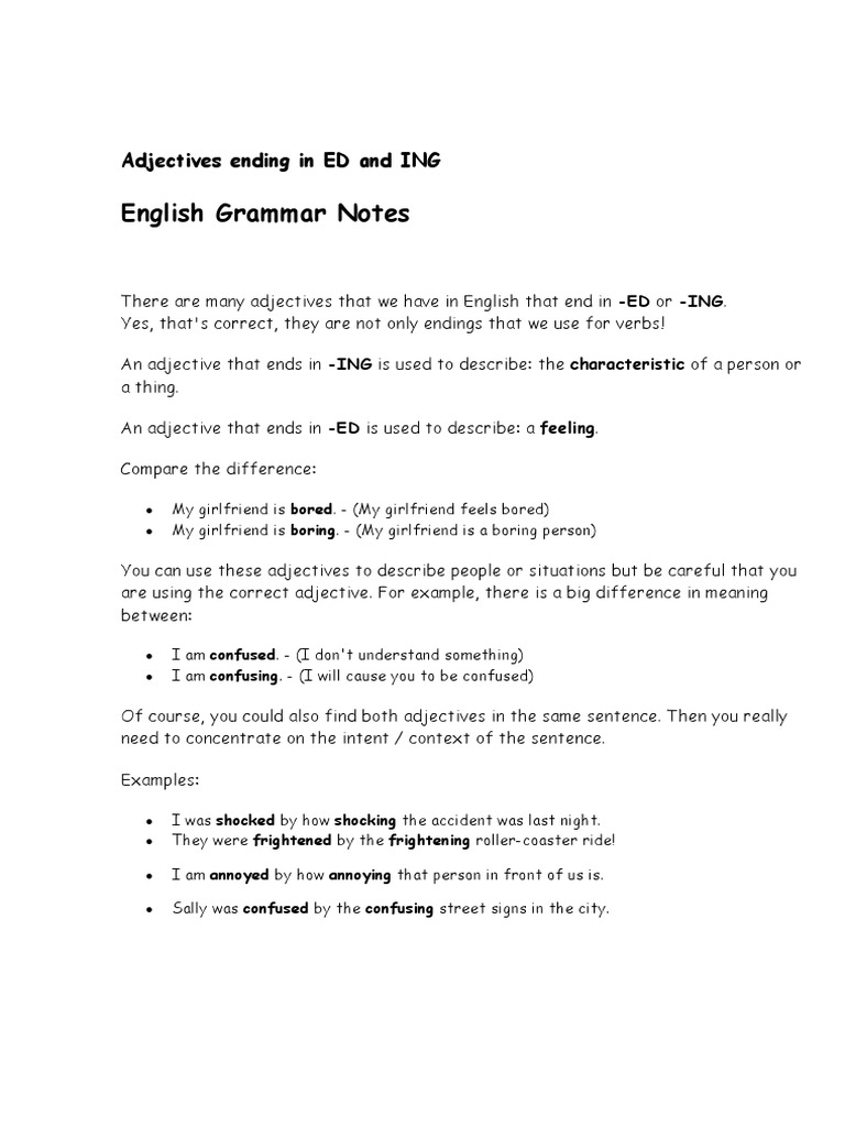 Adjectives Ending in ED and ING | PDF | English Grammar | Adjective