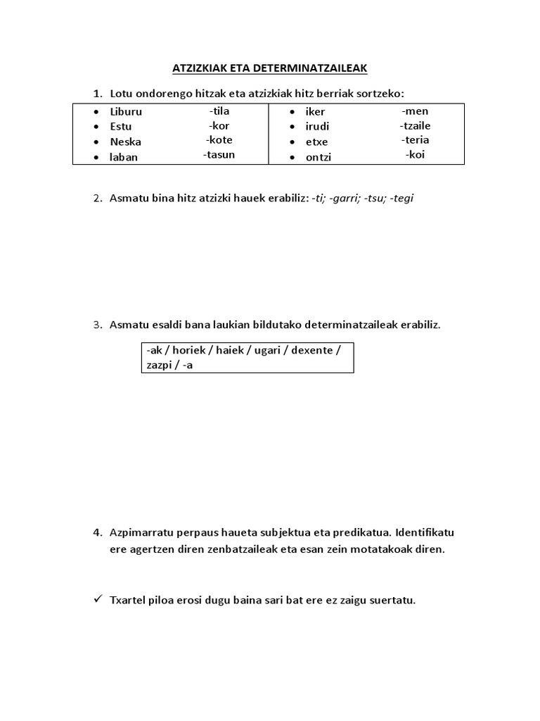 Atzizkiak Eta Determinatzaileak | PDF