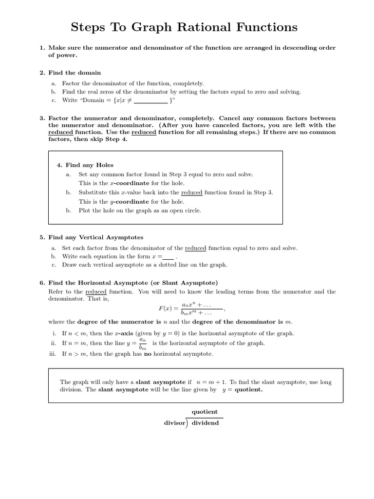 Steps To Graph Rational Functions | PDF | Asymptote | Fraction ...