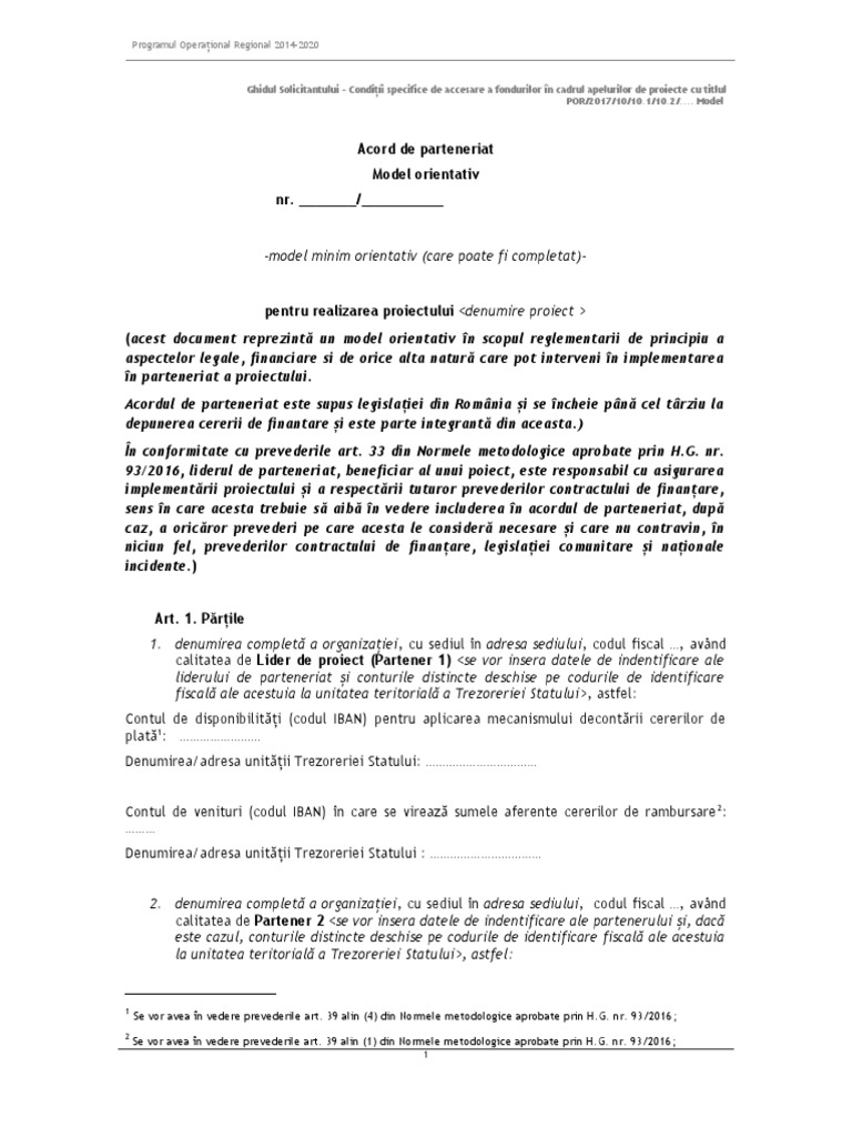 Model - Acordul de Parteneriat | PDF