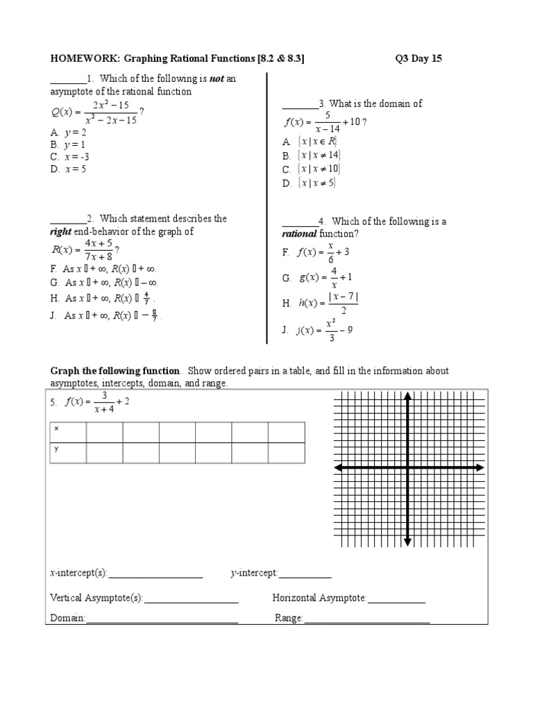 Graphing Rational Functions Homework | PDF | Asymptote | Geometry
