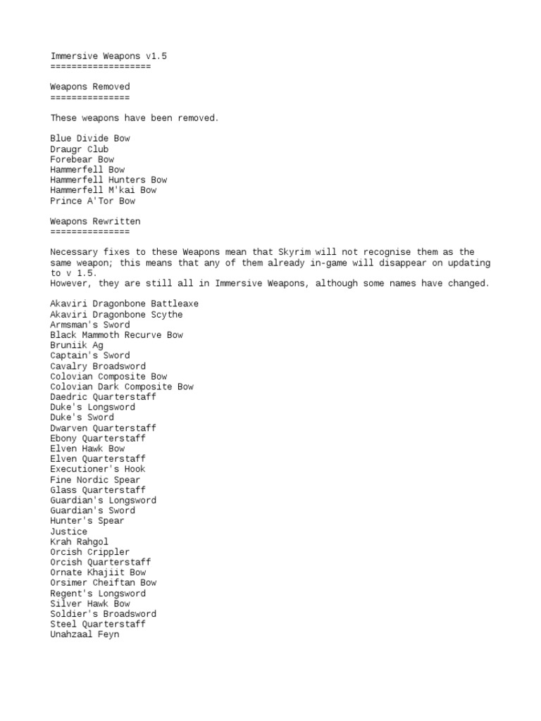 Immersive Weapons v1 - 5 Update Notes | PDF | Sword | Blade Weapons