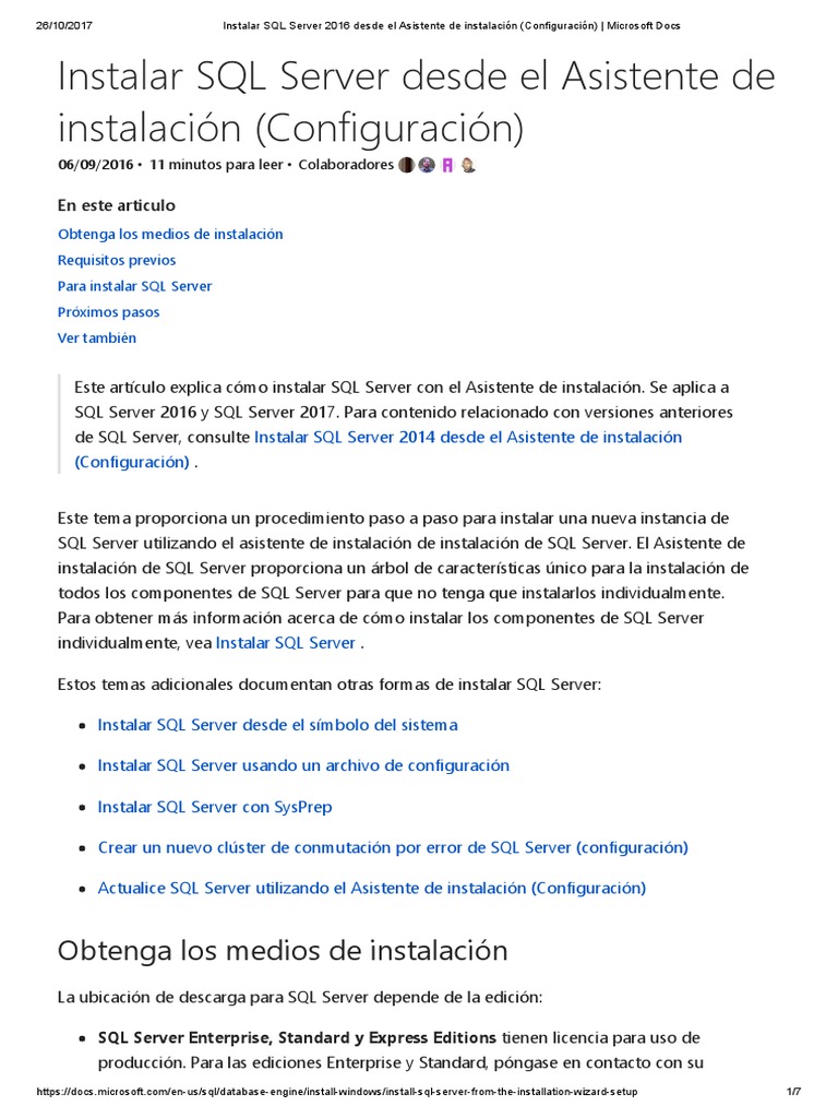 Instalar SQL Server 2016 Desde El Asistente de Instalación (Configuración) - Microsoft Docs ...