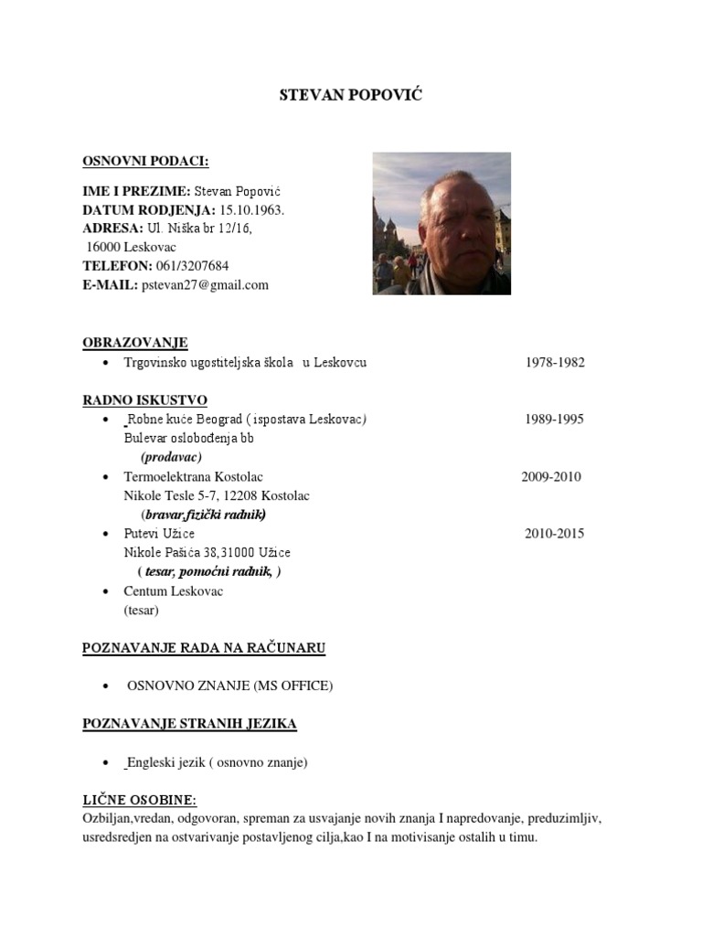 CV Stevan Popovic 1 - Spaseno | PDF