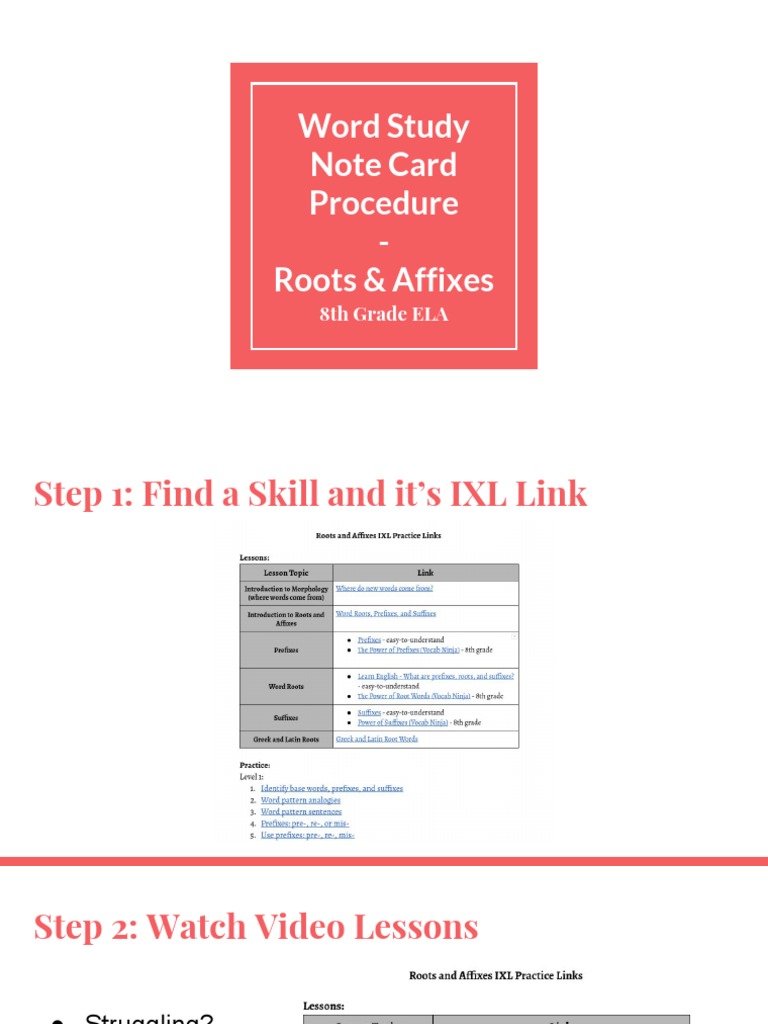 Word Study Note Card Procedure - Roots and Affixes | PDF