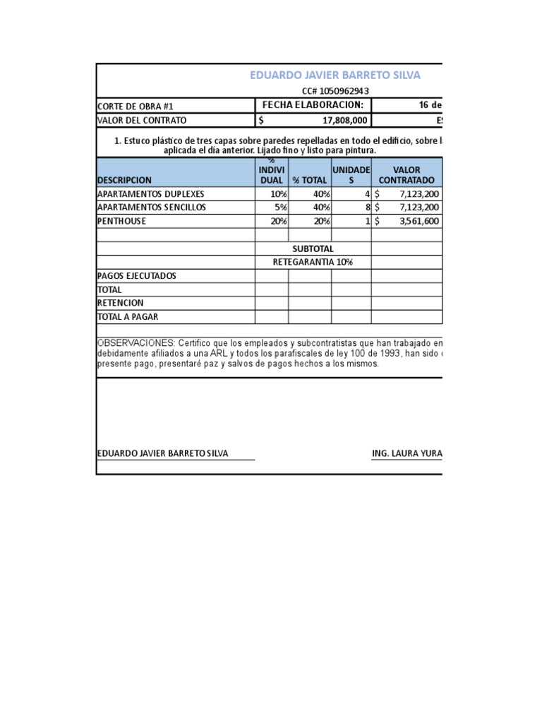 Corte de Obra Obras Estuco y Fachada Eduardo 160917 | PDF | edificio ...