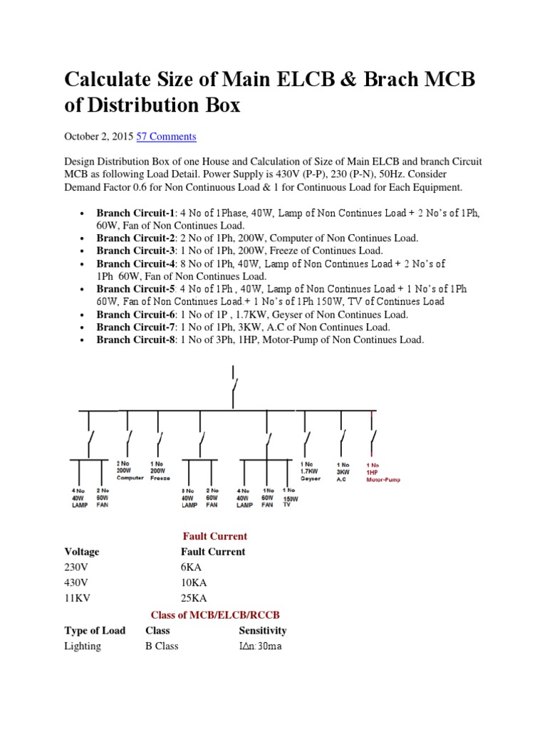 Calculate Size of Main ELCB&Branch MCB | PDF | Mains Electricity ...