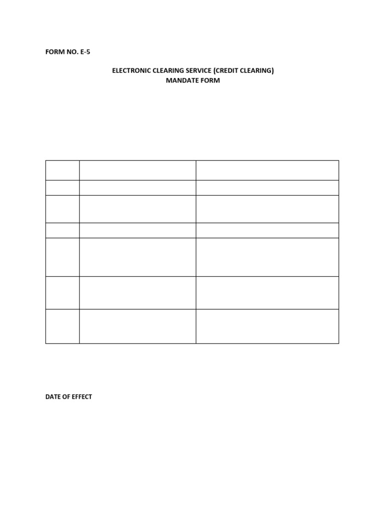 Form No. E-5 Electronic Clearing Service (Credit Clearing) Mandate Form ...