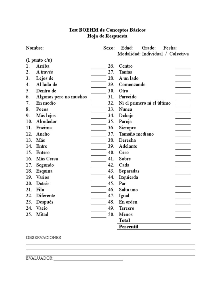 Test Boehm de Conceptos Básicos | PDF | Violencia | Deportes