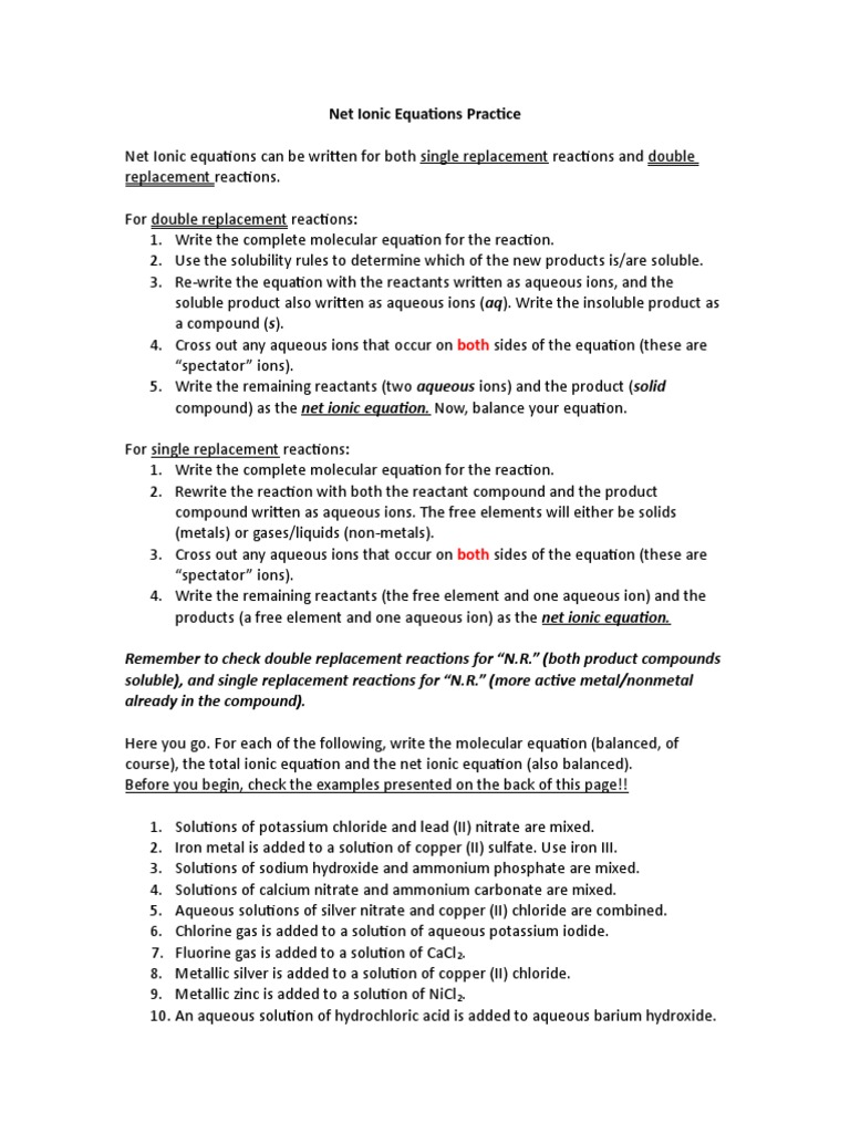 Net Ionic Equations Practice-17 | PDF | Ion | Chemical Compounds