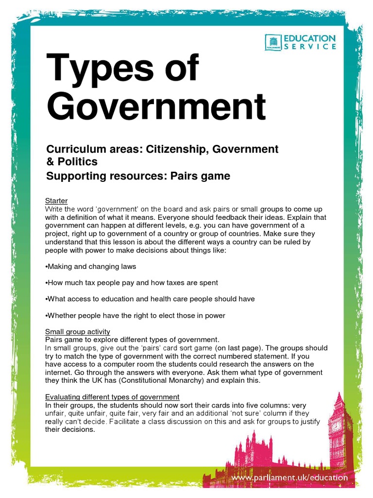 Types of Government PDF | PDF | Forms Of Government | Political Science