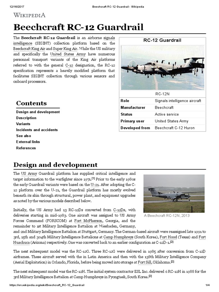 Beechcraft RC-12 Guardrail - Wikipedia | PDF | Aircraft | Aviation