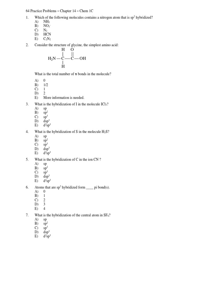 Hybridization Practice Problems and Solutions | PDF | Molecular Orbital ...