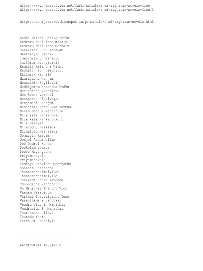 Muthulakshmi Raghavan Novels PDF | PDF